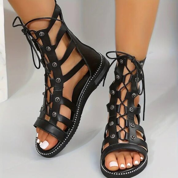 High Quality | Shoes | Flat Sandals Comfortable Zipper Back Open Toe ...